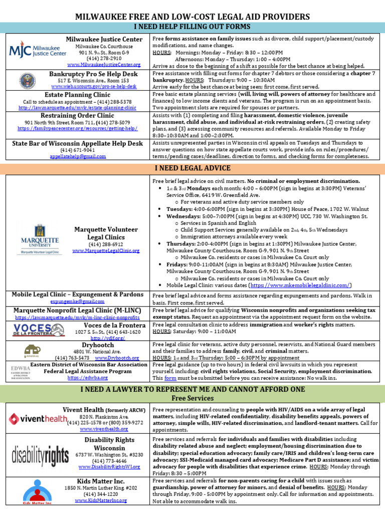 Marquette Legal Aid Flyer 09-14-2022 | PDF | Lawyer | Restraining Order