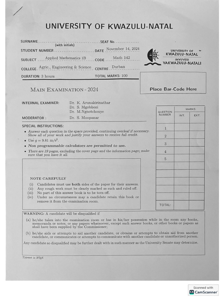 Math142 2024 Exam | PDF