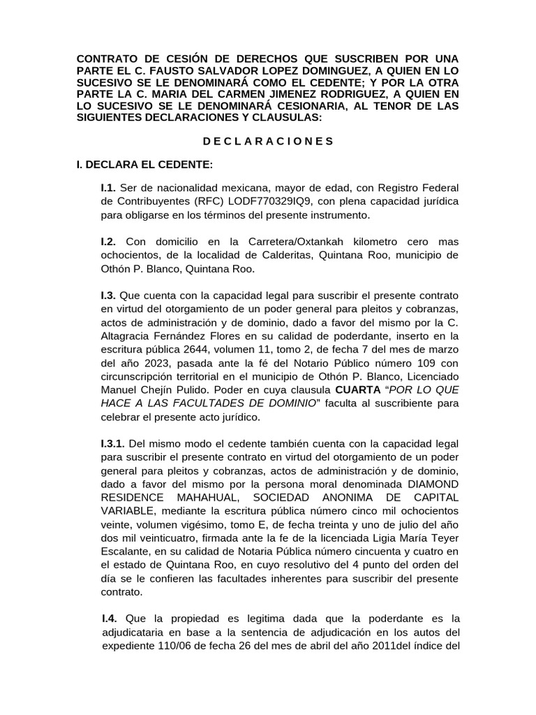 Contrato Fausto Salvador Lopez Dominguez y Mara Del Carmen Jimenez ...