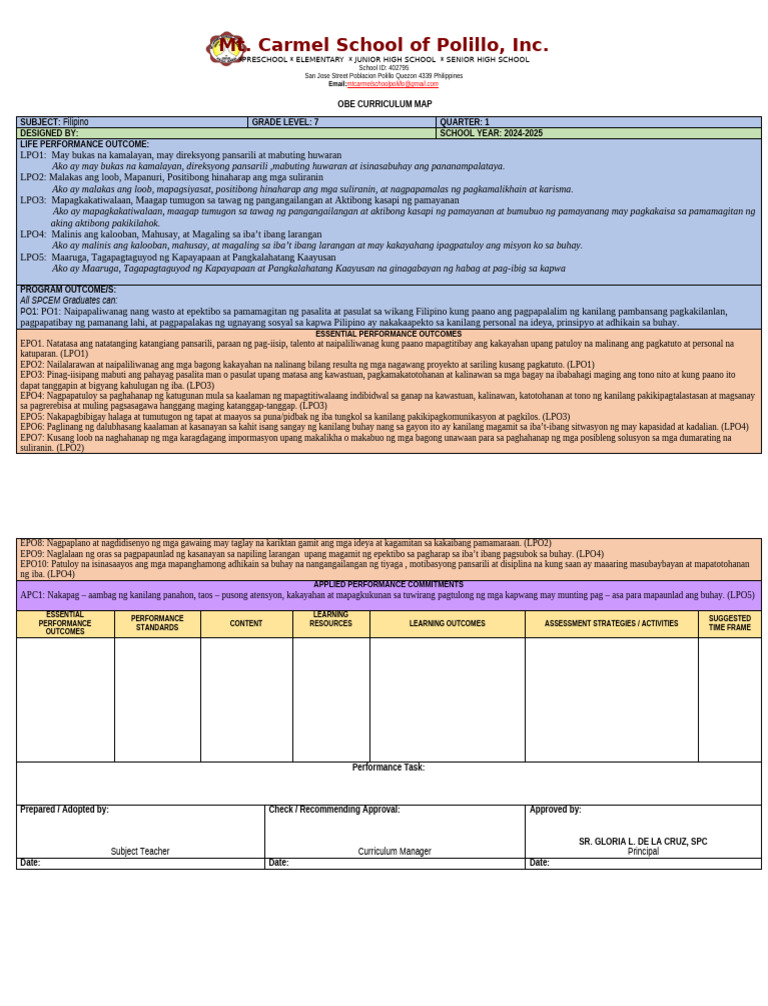 Filipino 7 MATATAG Curriculum Map | PDF