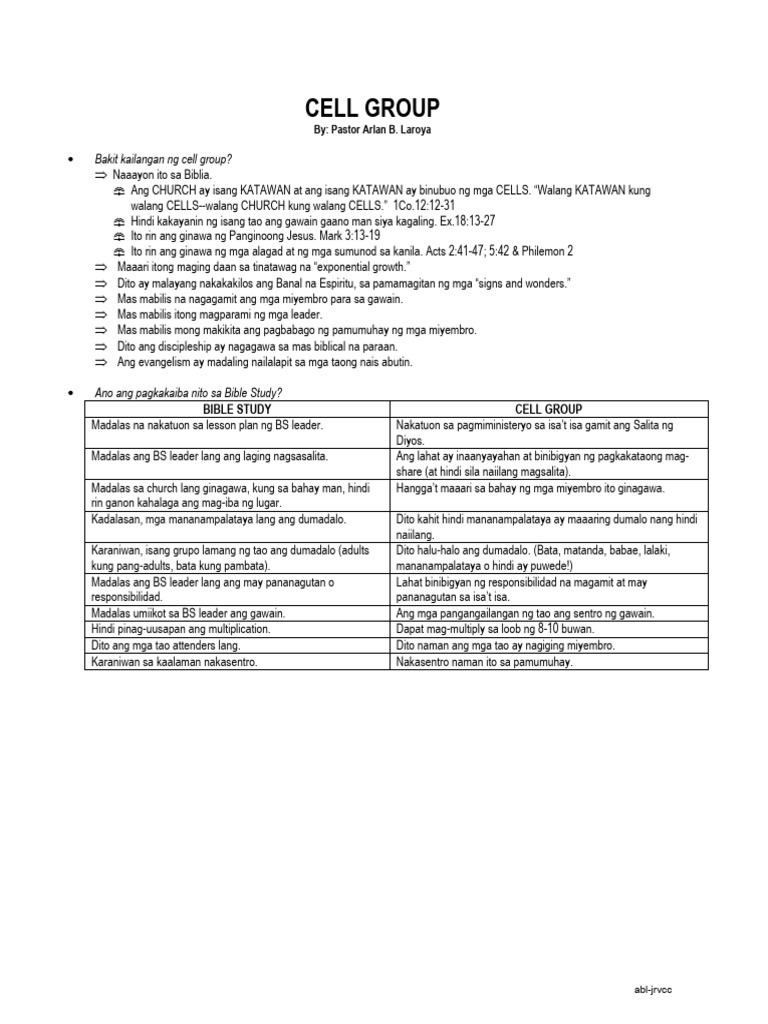 Cell Group Training Manual Tagalog 1 | PDF