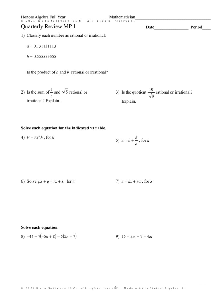 Quarterly MP 1 Full Year Review | PDF | Equations | Mathematical Analysis