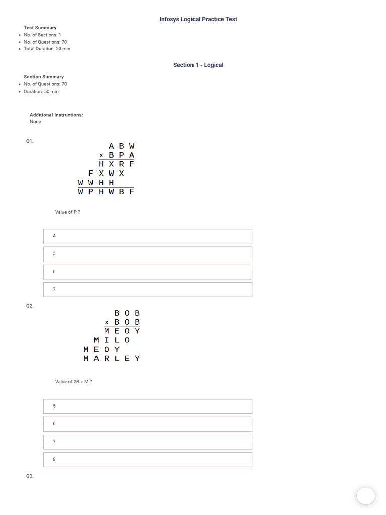 Infosys Logical Practice Test Questions | PDF | Question