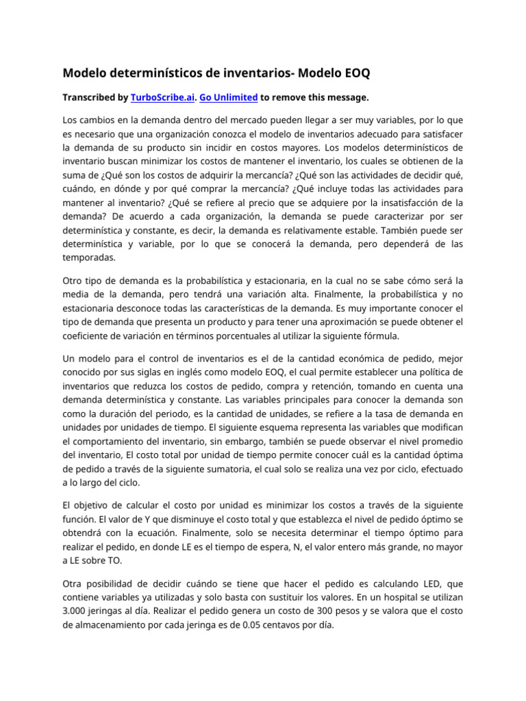 Modelo Determinísticos de Inventarios - Modelo EOQ | PDF | Ciencias ...