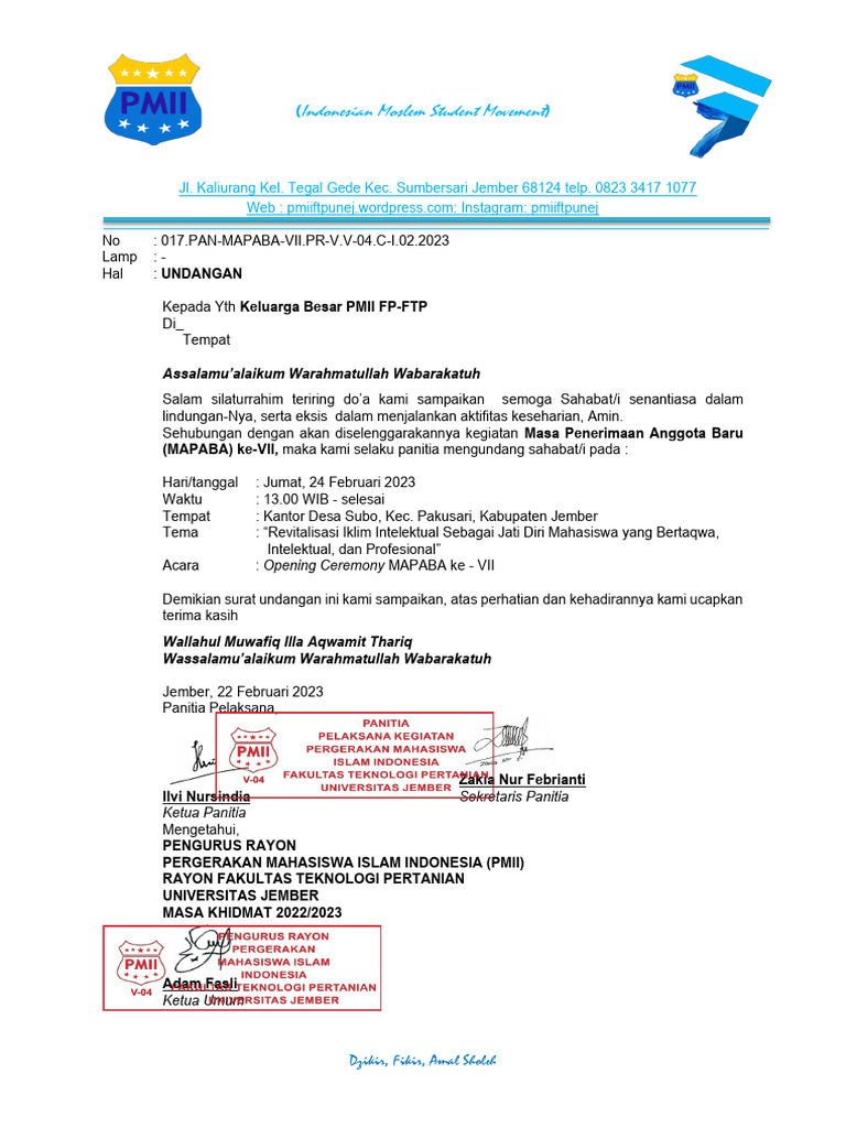 Undangan Keluarga Besar Pmii FP-FTP | PDF