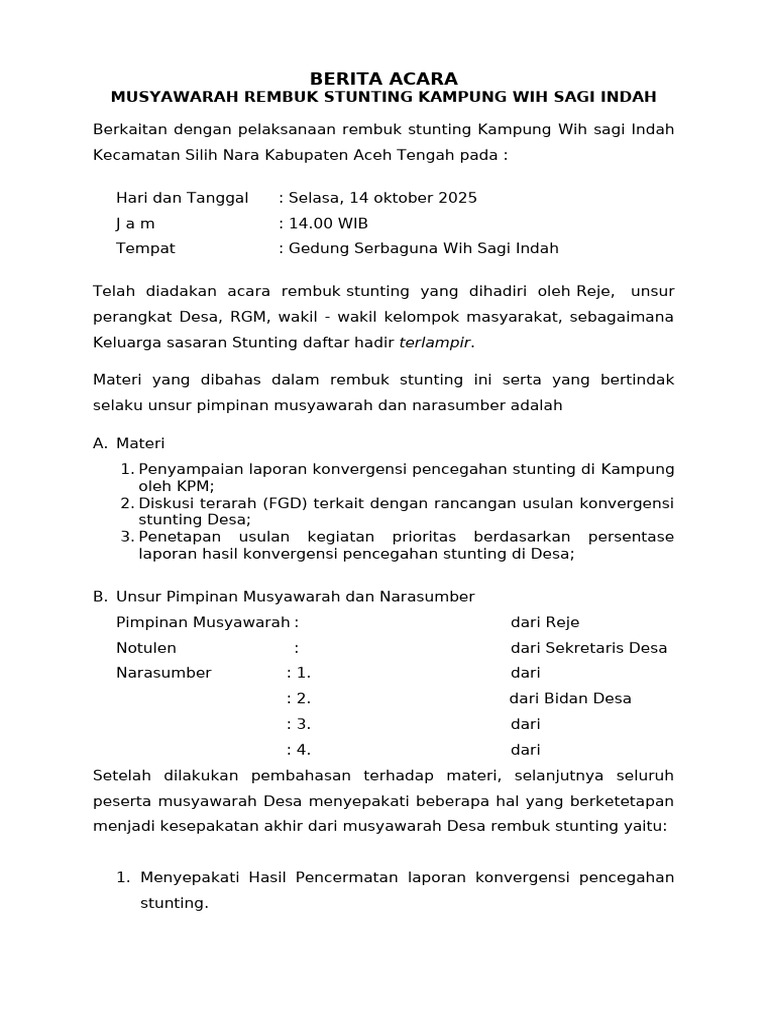 Rembuk Stunting Kampung Wih Sagi Indah | PDF