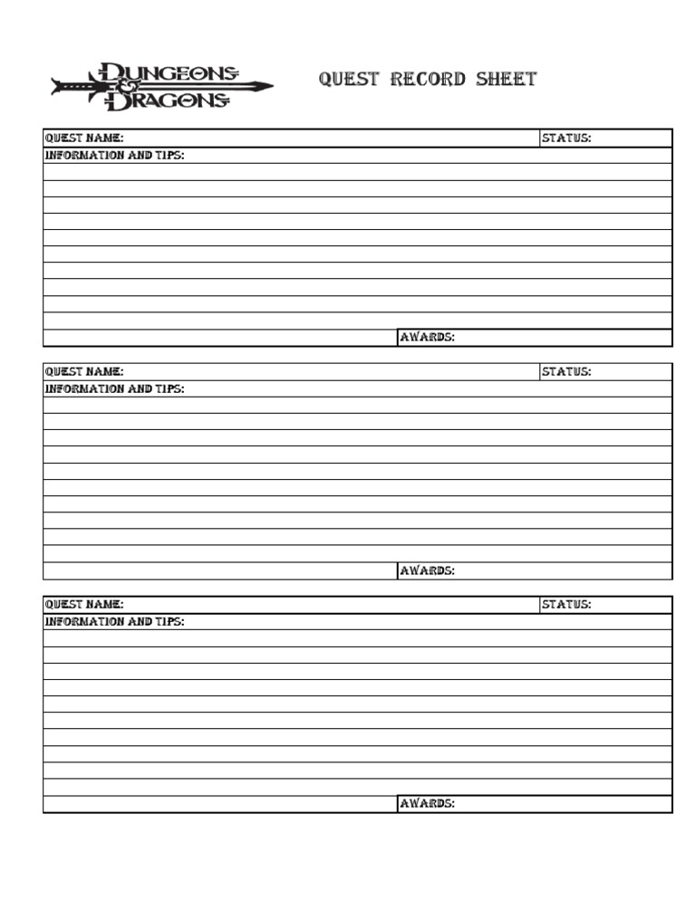 Quest Record Sheet | PDF