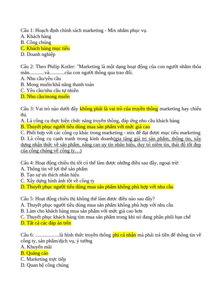 đáp án QTTT | PDF