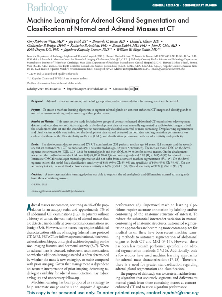 2023-Radiology-Machine Learning for Adrenal Gland Segmentation AndClassification of Normal and ...