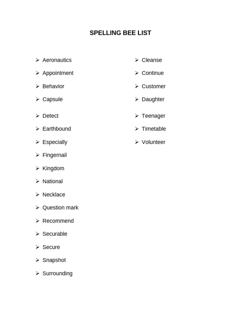 Spelling Bee List 6 | PDF