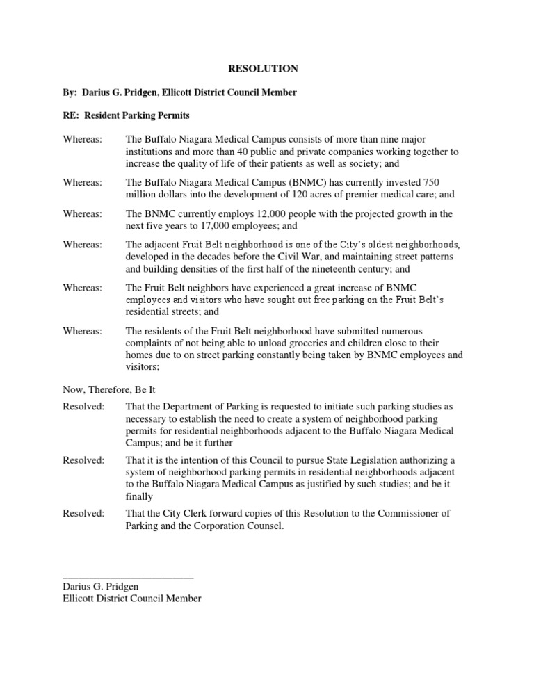 Neighborhood Parking Permits Resolution | PDF | Business | Law