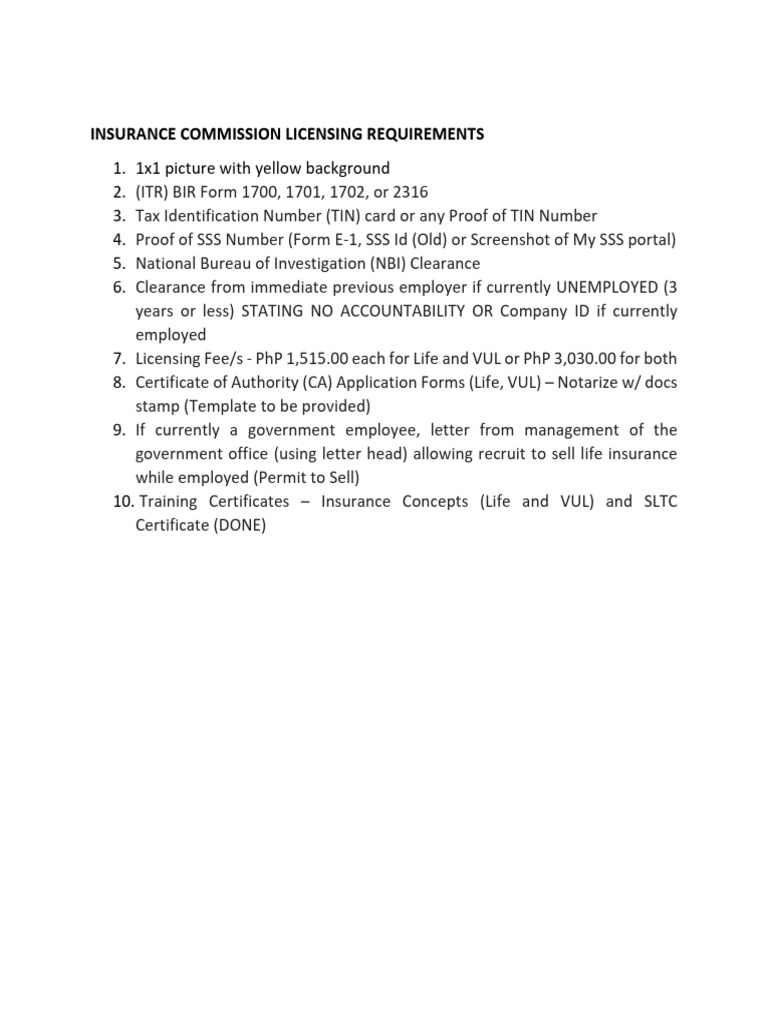 Insurance Commission Licensing Checklist | PDF