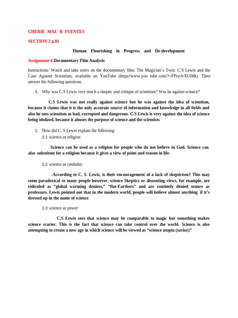 Assign 6 Human Flourishing 1docx | PDF | Science | Epistemology