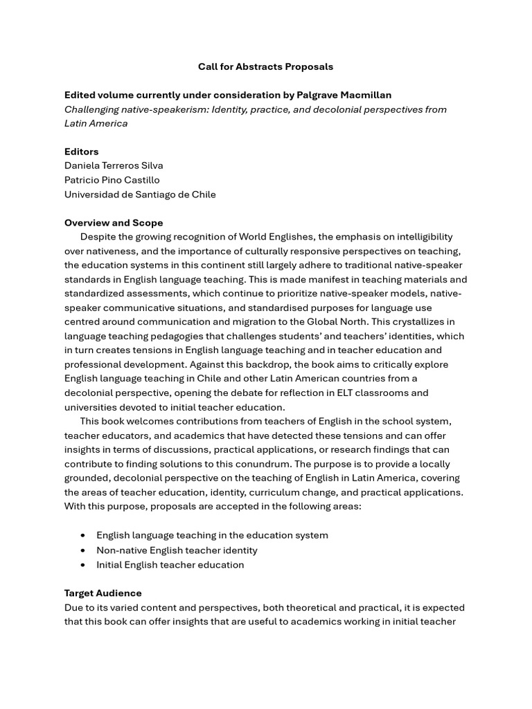 Call for Abstracts: Decolonizing ELT in Latin America | PDF | English ...