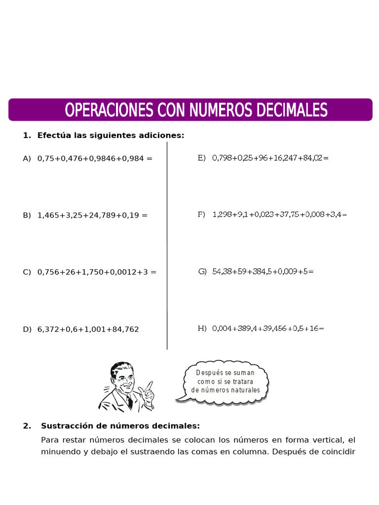 Operaciones con Números Decimales | PDF | Sustracción | Aritmética