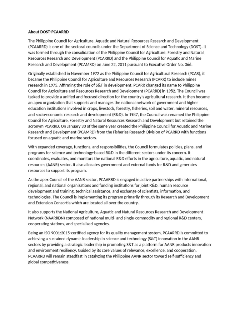 About Pcaarrd With Iso 9001-2015 | PDF | Agriculture | Economies