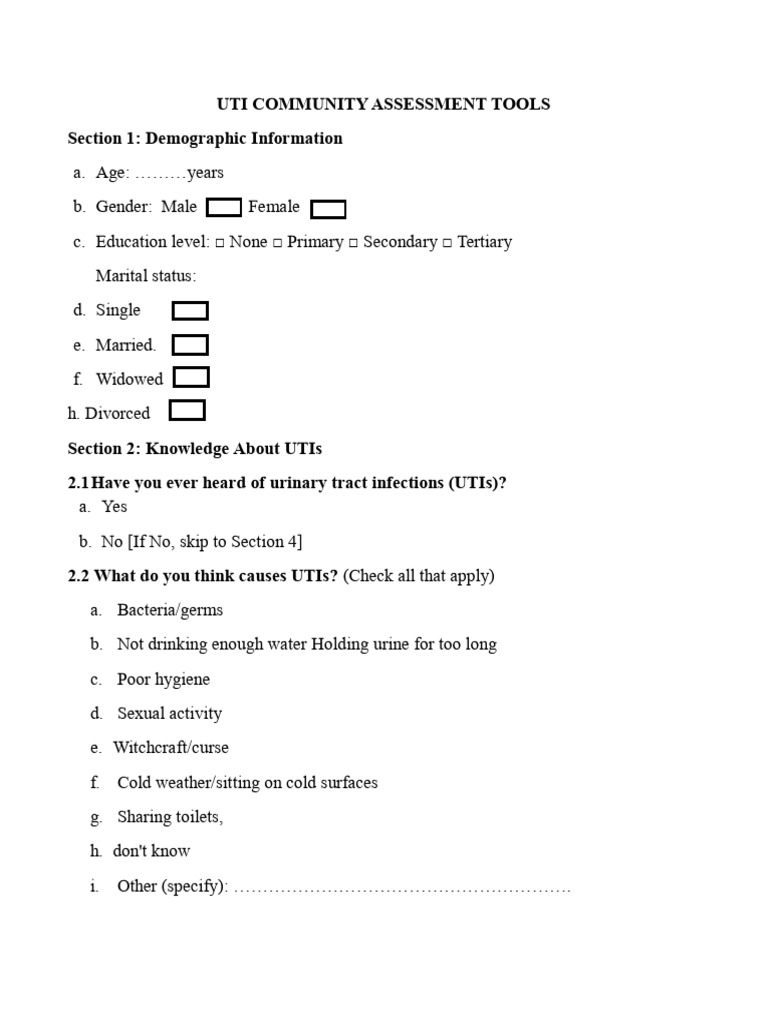 UTI Community Assessment Guide | PDF | Urinary Tract Infection | Toilet