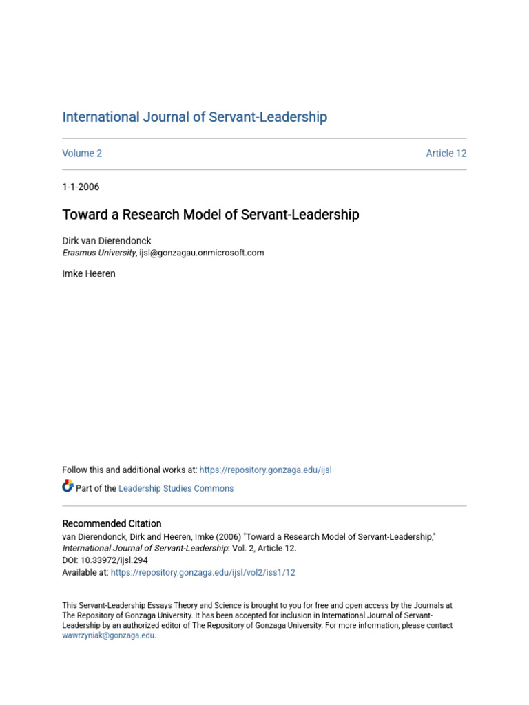 Research Model of Servant-Leadership | PDF | Servant Leadership ...