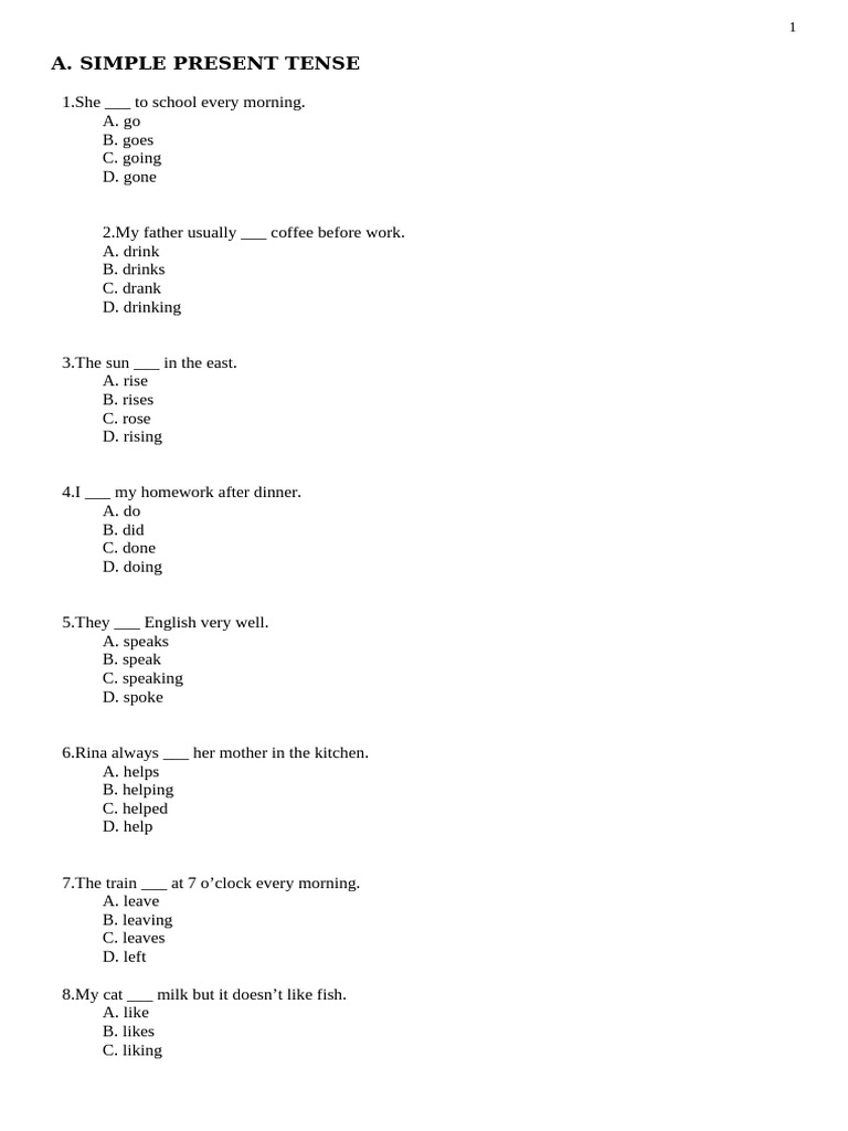 Soal Simpe Present, Past Tense, Present Perfect | PDF