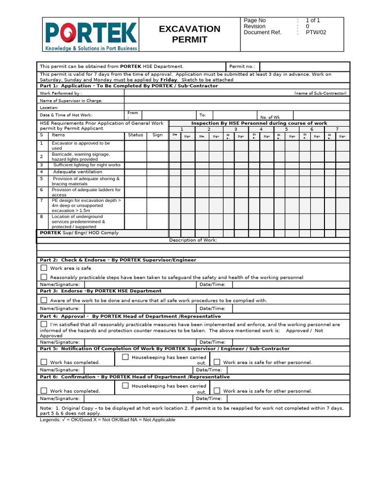 PTW 02 Excavation Permit | PDF | Safety