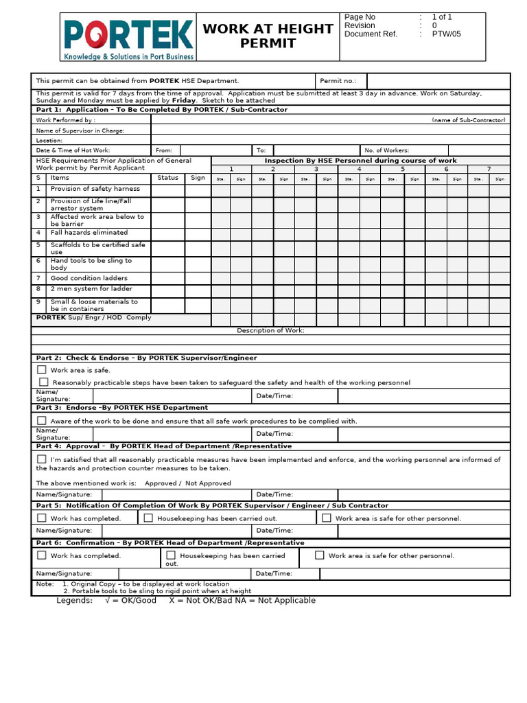 PTW-05-Work at Height Permit | PDF | Safety