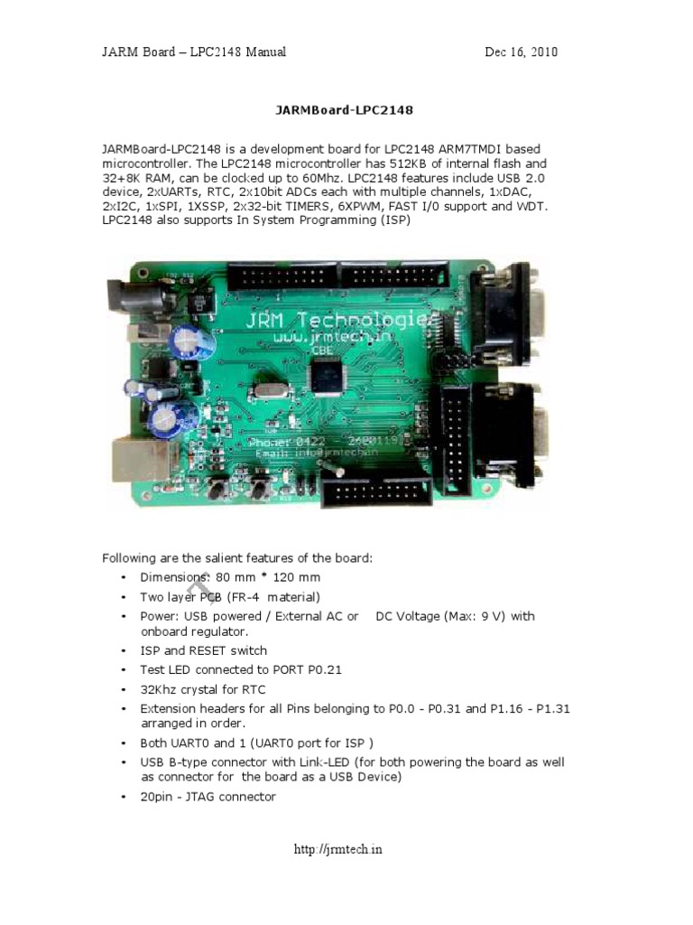 JARM7 LPC 2148 Manual Board | PDF | Usb | Electrical Connector