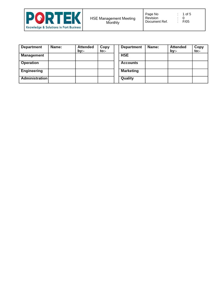 F-05 Minutes of HSE Management Briefing Monthly | PDF | Safety