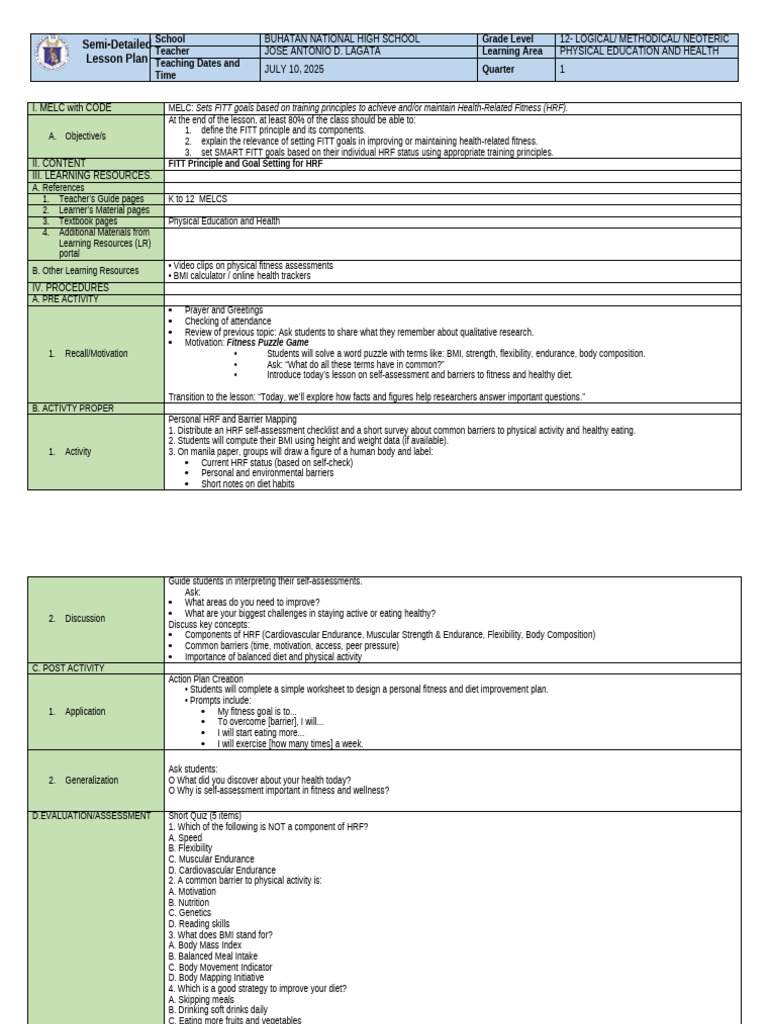 PE LESSON 2 | PDF | Dieting | Physical Fitness