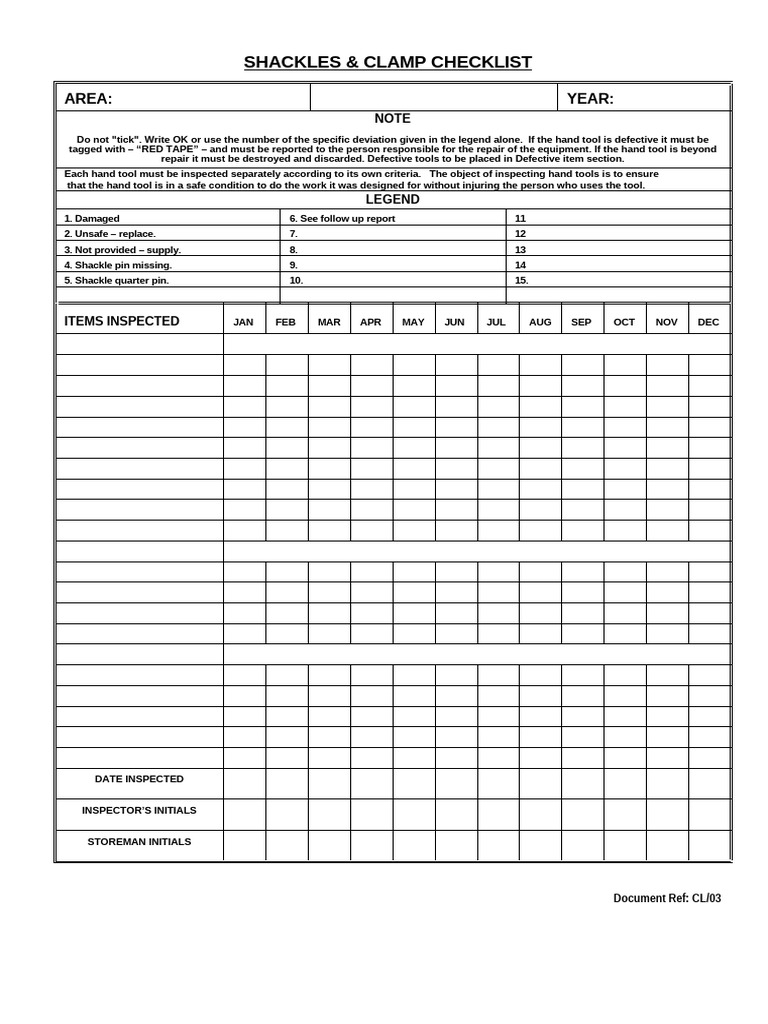 CL-03 Shackle Inspection Checklist | PDF