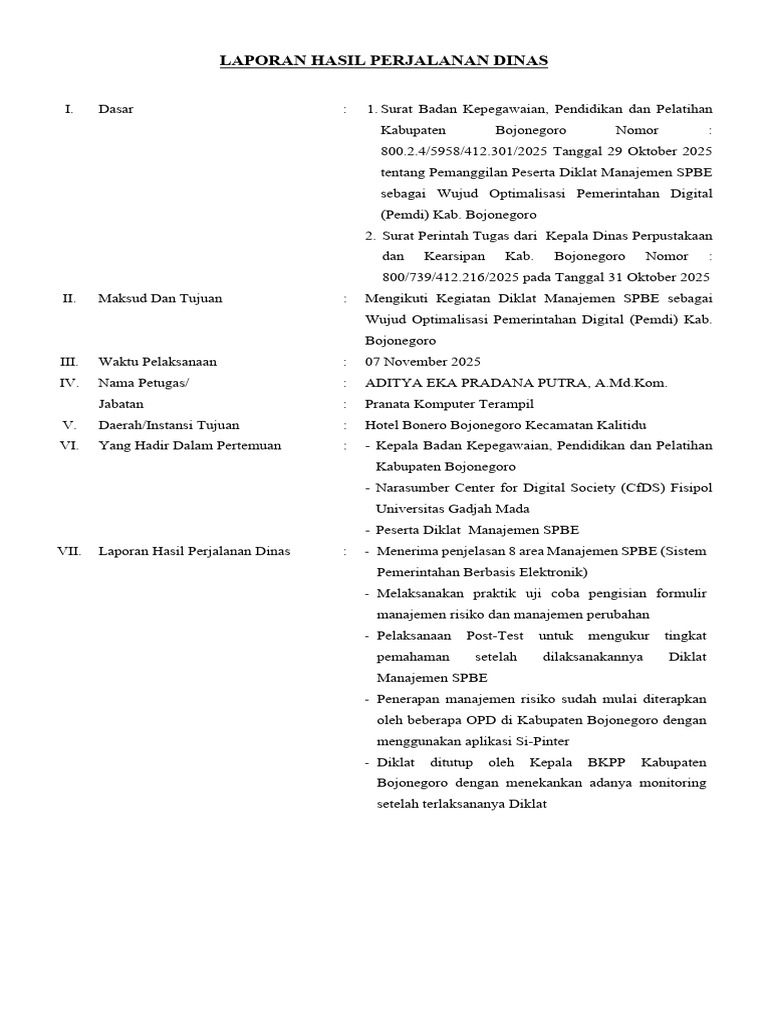 2025 - SPJ 07 November - Diklat SPBE | PDF