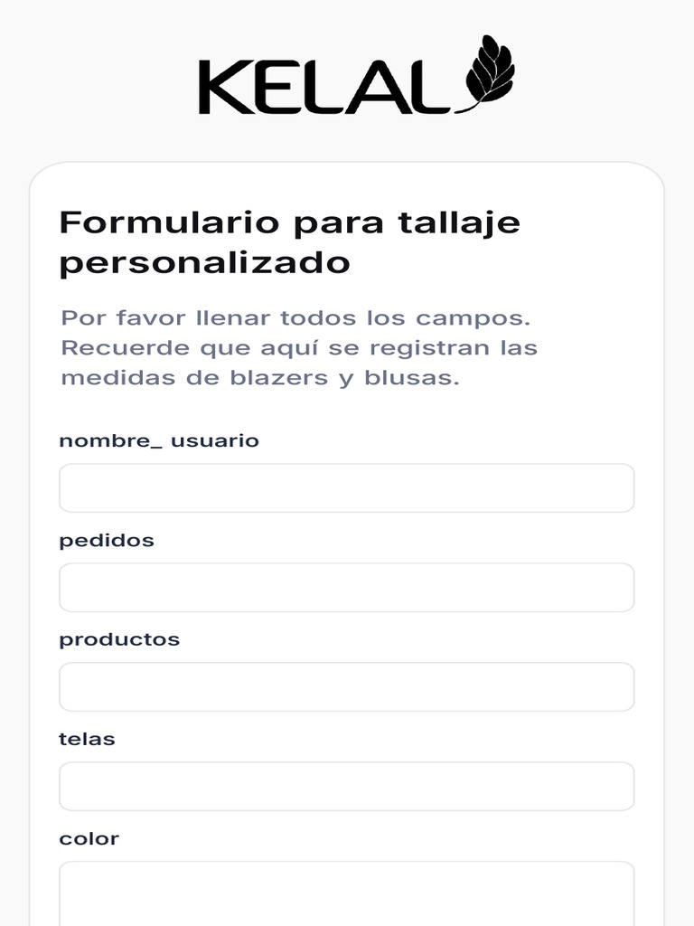 Formulario de Tallaje para Blazers y Blusas | PDF