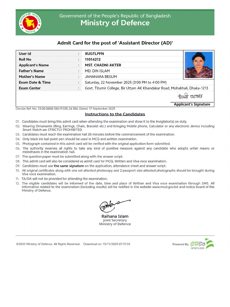 Admitcard Dcd Xugtlpfn | PDF