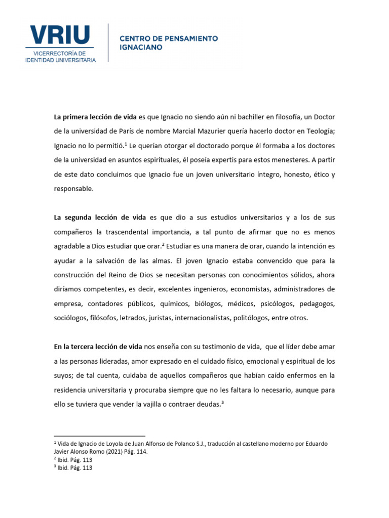 Lecciones de vida de Ignacio de Loyola | PDF | Ignacio de Loyola