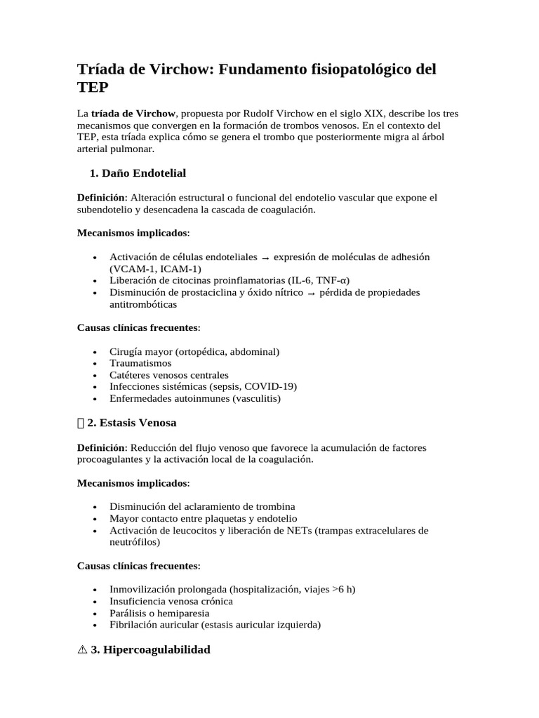 Tríada de Virchow y TEP: Fisiopatología Explicada | PDF | Embolia ...