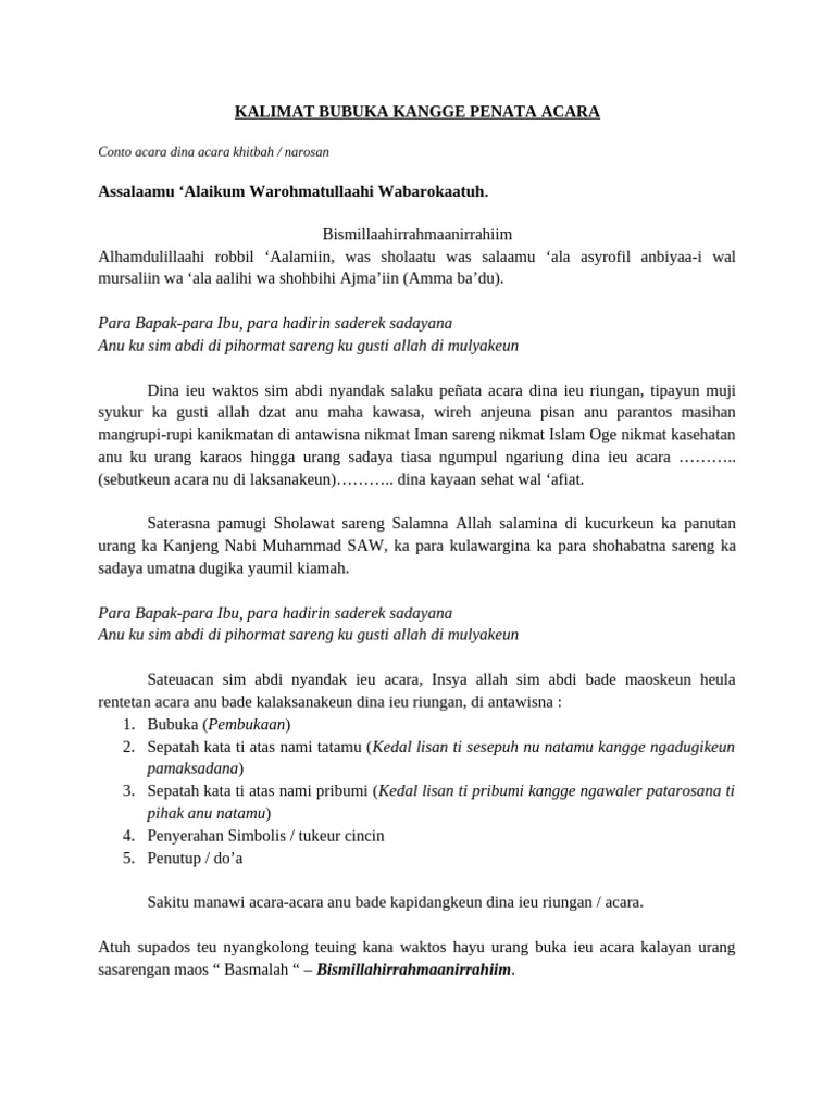Kalimat Bubuka Kangge Penata Acara | PDF