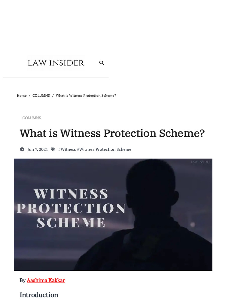 What Is Witness Protection Scheme - Law Insider India - Insight | PDF ...