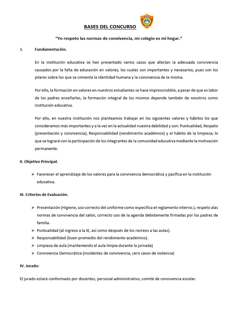 Bases Concurso Yo Respeto Las Normas de Convivencia | PDF | Salón de ...