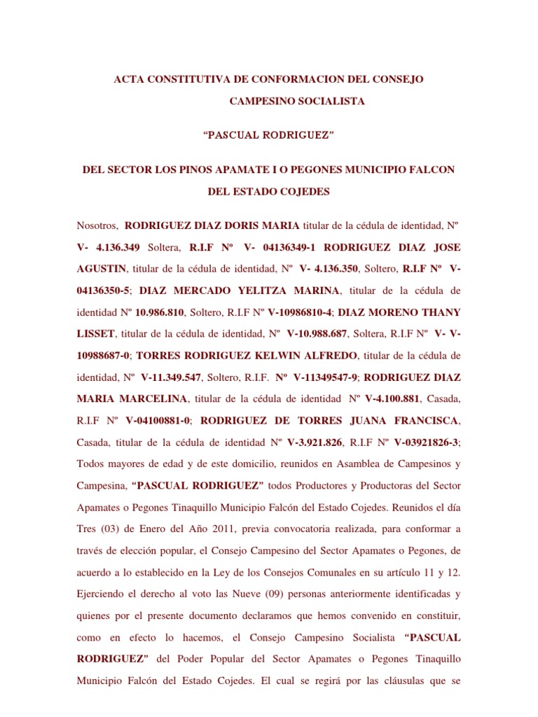 Acta Constitutiva de Ion Del Consejo Pascual Rodriguez | PDF | Comunidad | Agricultura