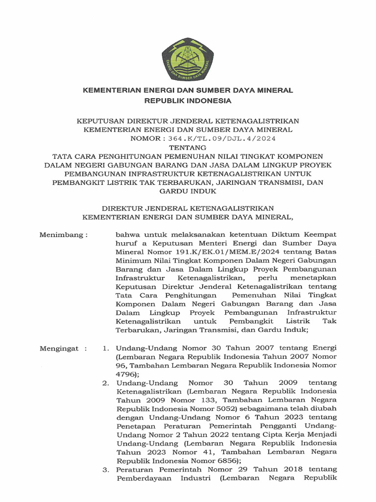 Kepdirjen 364K Tahun 2024 Tentang Tata Cara Penghitungan Pemenuhan TKDN Cap-1 | PDF