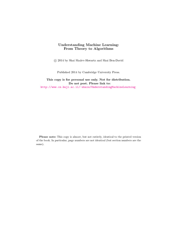 Understanding Machine Learning Theory Algorithms | PDF | Support Vector Machine | Machine Learning