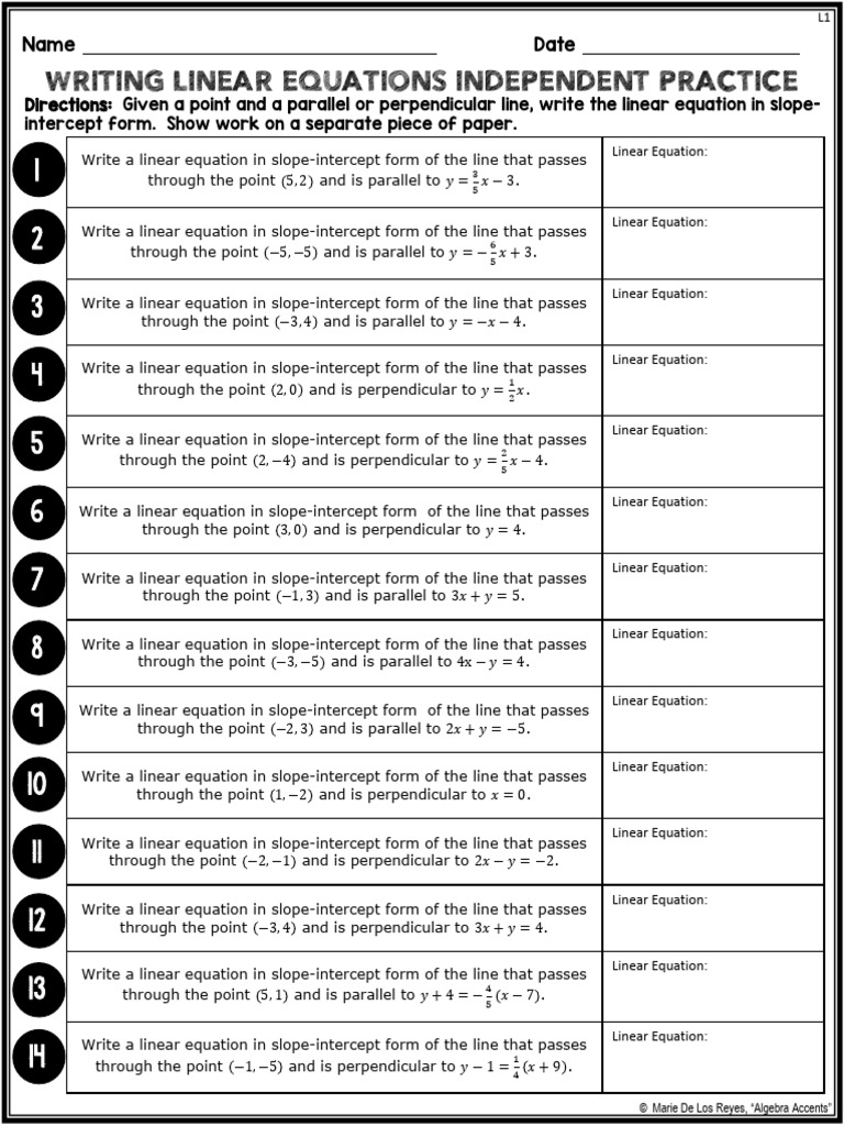 Homework Writing Equations of Parallel and Perendicular Lines | PDF | Algebra | Mathematical Objects