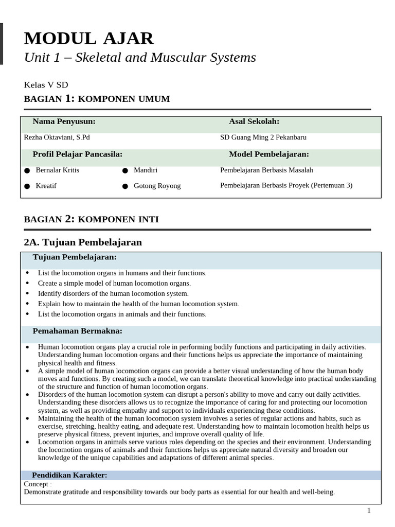 Unit 1 - Skeletal and Muscular System | PDF