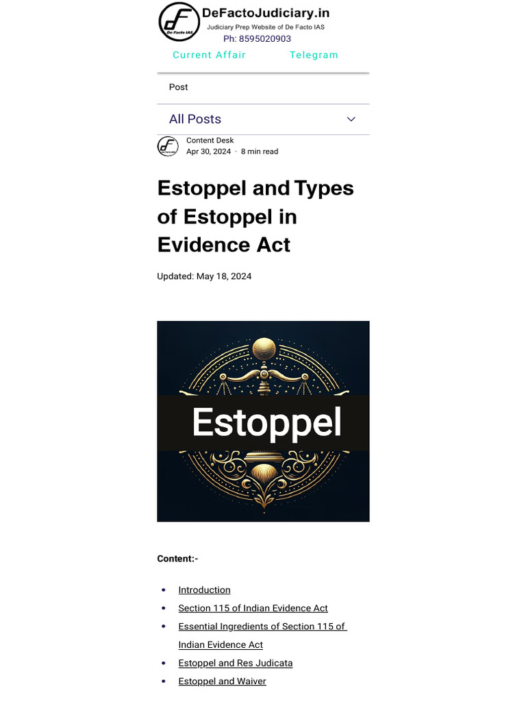 Estoppel and Types of Estoppel in Evidence Act | PDF | Estoppel ...