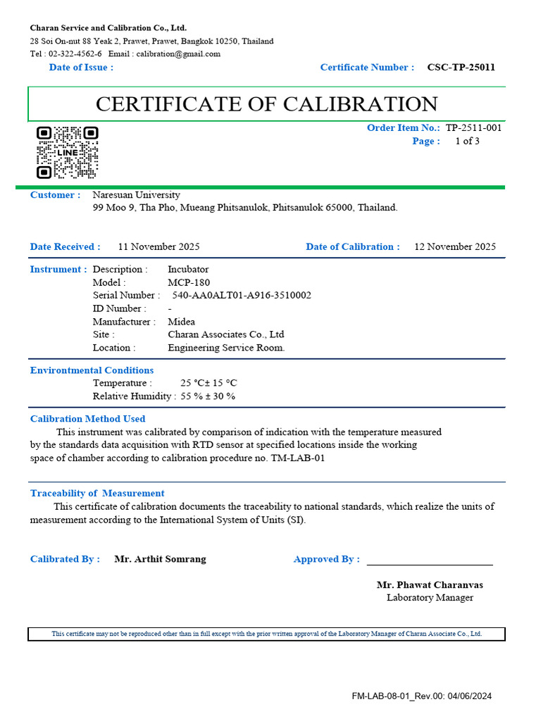 Calibration Certificate for Incubator | PDF | Calibration | Temperature