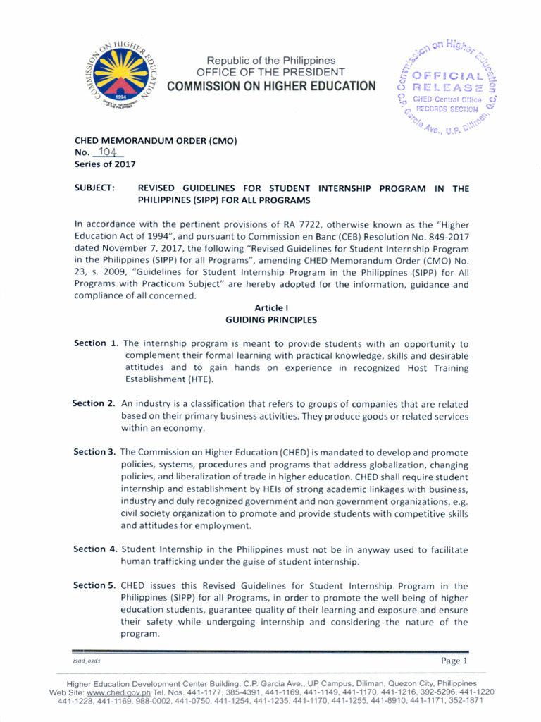 CHED-MEMO-OrDER-NO.-104-2017 - Revised Guidelines For Student ...