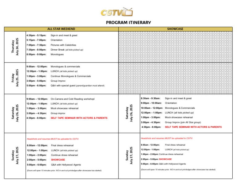 All Star Weekend Program Itinerary | PDF