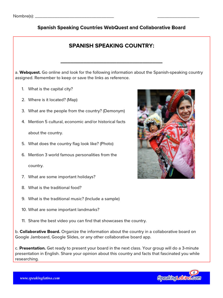 ROMEO CERVANTES - Handout - 1 - Spanish Speaking Countries WebQuest and ...