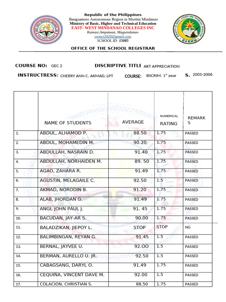 Bscrim Quarterly Grades | PDF | Chess Theory | Chess