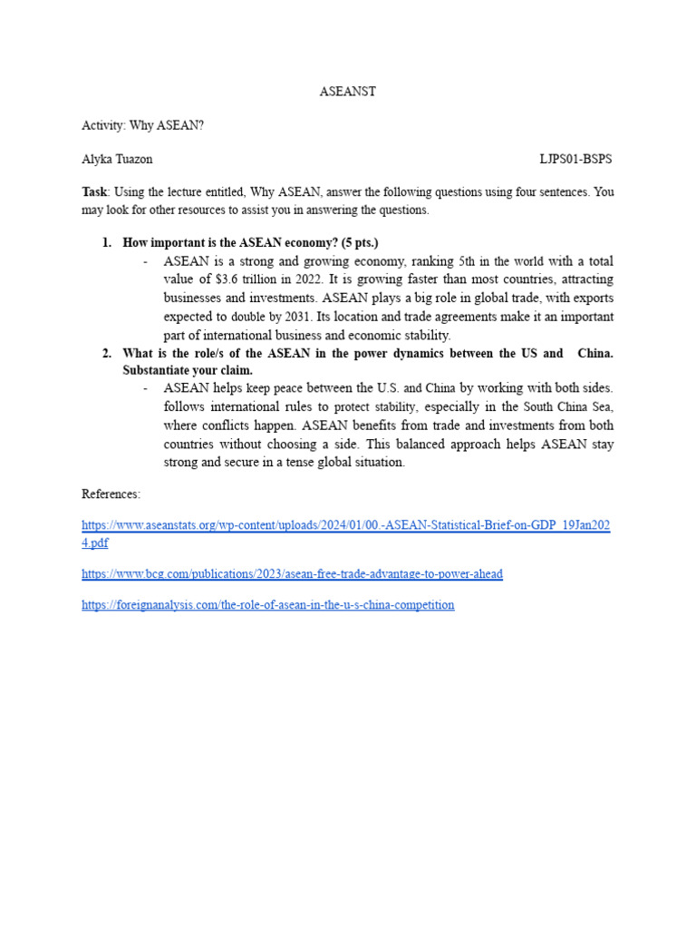 Importance of ASEAN in Global Economy | PDF