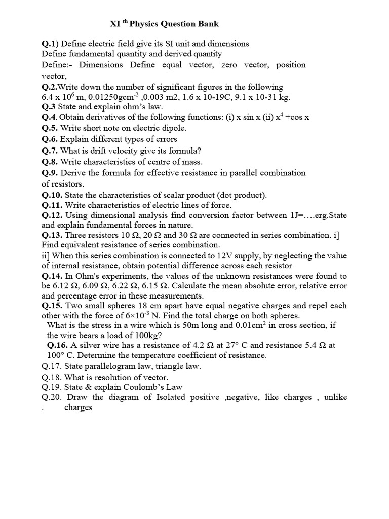 11th Physics Question Bank | PDF